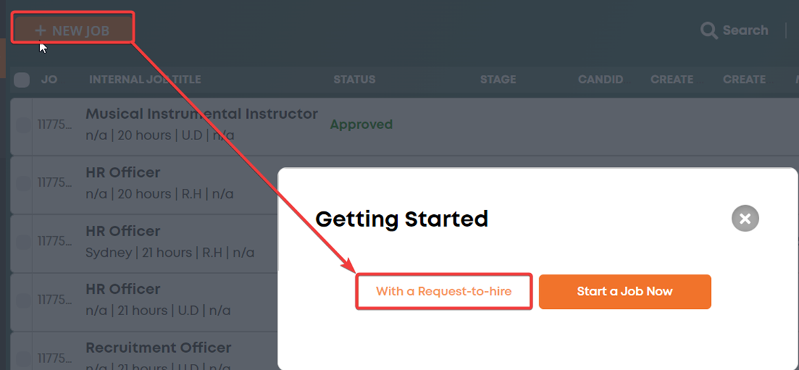 Request to Recruit From Jobs Page